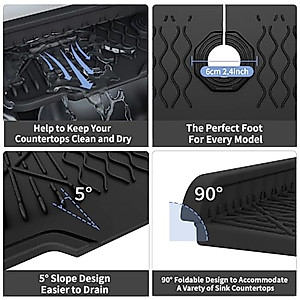 Kitchen Sink Splash Guard, Silicone Draining Mat Kitchen Faucet, 90° Foldable Design to Accommodate a Variety of Sink Countertops Black (17* 5.9)