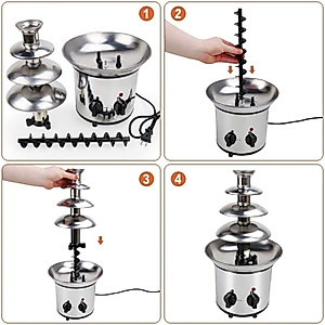 FISISZ Cholate Fondue Fountain Chocolate Melting Warming Machine 4-Tier Stainless Steel Party Luxury Retro Hot Chocolate Fondue Fountain (White : A), 45 x 22