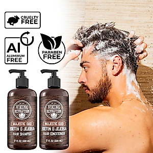 Viking Revolution Majestic Oud Mens Shampoo and Conditioner Set with Biotin and Jojoba Oil - Natural Hair Shampoo and Hair Conditioner for Men with Vitamin B5 - Mens Shampoo for Thinning Hair (17Oz)