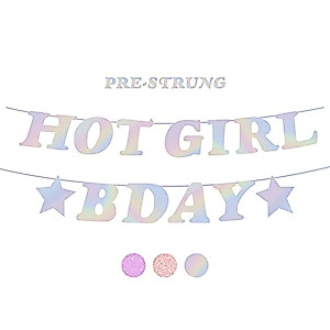 Hot Girl Bday Glitter Banner, Bachelorette Party Decorations Girls' 21st 25th 30th Birthday Party Supplies Pre-Strung Iridescent Bday Sign Shinny Hen Parties Cocktail Parties Wedding Celebrations Photo Backdrop