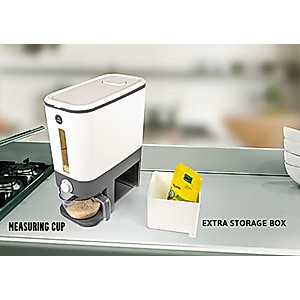 KITCHEN FAST–22LBS Rice Dispenser–Food Dispenser-Attachable Cutlery Holder and Salt/Spice Container–Large Grain Storage with Lid–Extra Storage Box-Moisture Proof-Optimizes Kitchen Space–Rice Storage