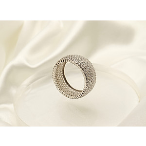 PORI JEWELERS Sterling Silver 7 Row CZ Micro-Pave Set Engagement/Wedding Ring (Sterling-Silver, 7)