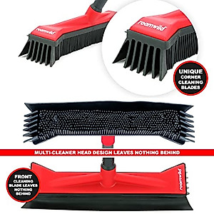 Roamwild Multi-Cleaner Rubber Pull Broom & Dustpan Combo Set with Unique Corner Cleaning Blades for Wet & Dry Mess Pet Hair Fur Removal for Hard Floors and Carpets