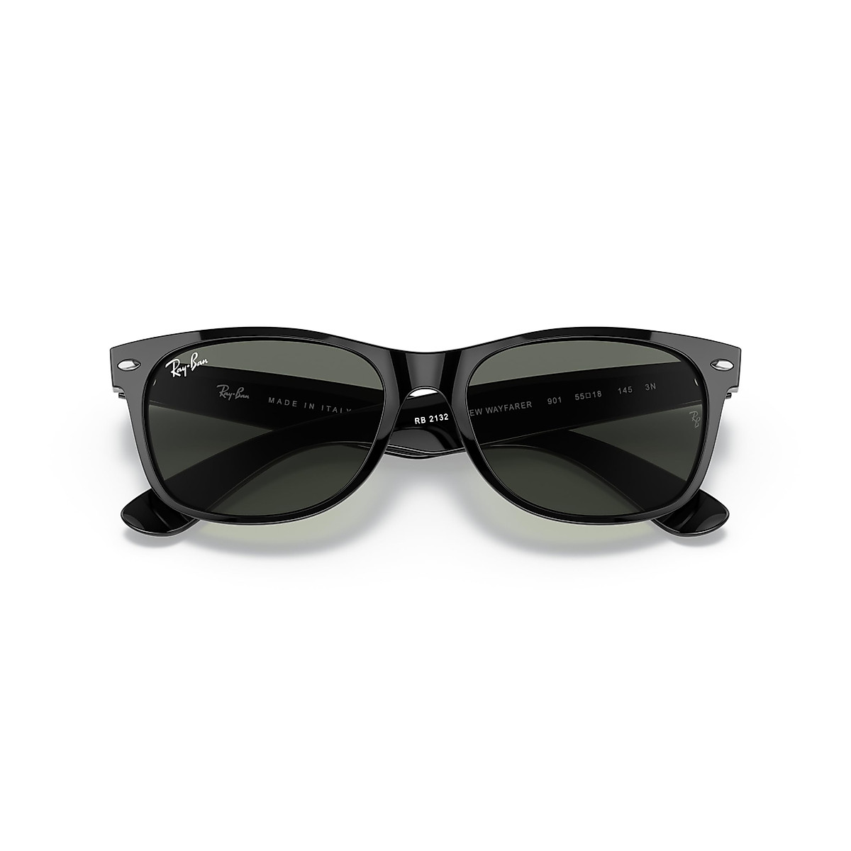 Ray-Ban RB2132 New Wayfarer Square Sunglasses, Black/G-15 Green, 55 mm