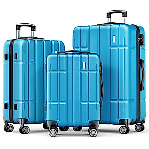 Strenforce Luggage Sets 3 Piece ABS Clearance Luggage Lightweight Suitcase Sets with Spinner Wheels TSA Lock,Lake Blue,3 Piece Set (20/24/28)