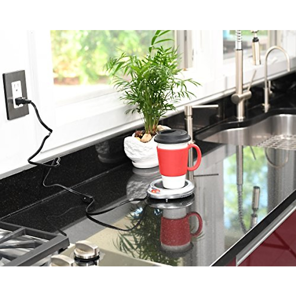 Home-X Mug Warmer, Desktop Heated Coffee & Tea - Candle & Wax Warmer (Silver Finish)