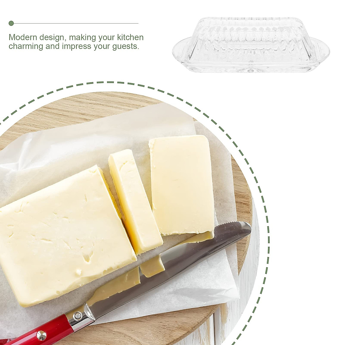 STOBAZA Cream Cheese Crystal Glass Butter Dish with Lid 1 Set Classic Butter Keeper for Countertop European Covered Butter Tray with Lid Dessert Dish Cookie Dish Fruits Dish for Home Food Containers