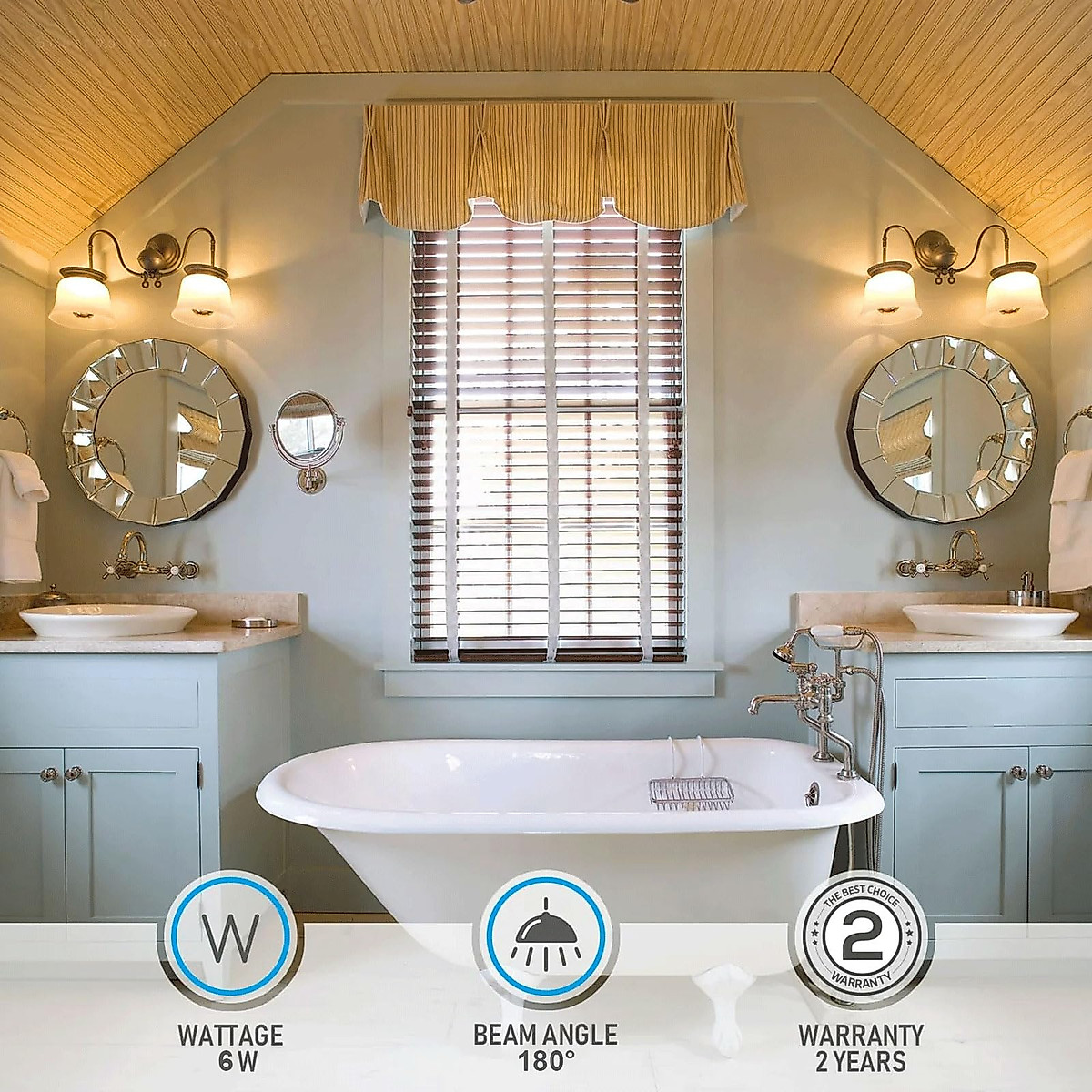 XOFOQYQ G25/G80 E26 6W Dimmable Half Silver Chrome Globe Light Bulbs 60 Watt Equivalent, Light Bulbs 60 Watt Soft White 2700K, Bathroom Vanity Mirror Round LED Edison Decorative Light Bulbs 4 PCS