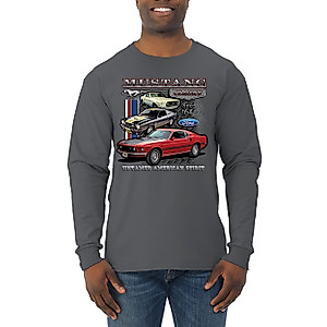 Ford Mustang Classics Untamed American Spirit Cars and Trucks Mens Long Sleeve Shirt, Charcoal, Large