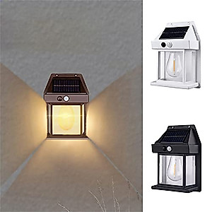 Solar Powered Outdoor Wall Lights, Sunrise and Sunset Motion Sensor, LED Exterior Wall Lights, Warm White Light, Fence, Three Lighting Modes, Exterior Front Porch Security Light Wall Ornament (White)
