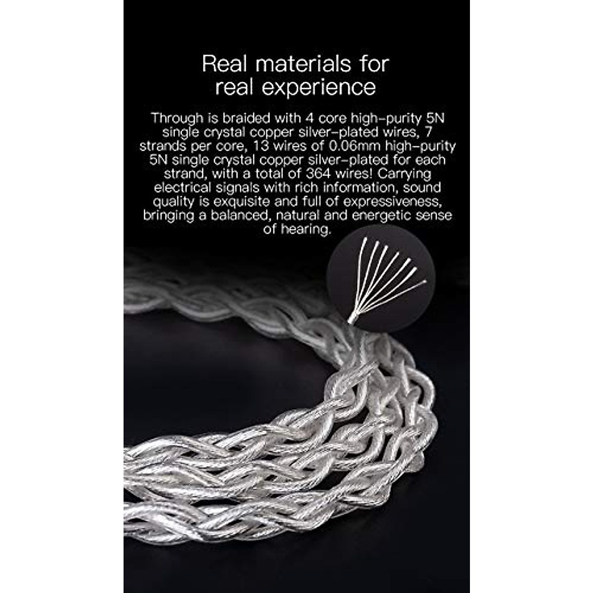 Kinboofi TRI Earphone Cable 4 Core Silver Plated Single Crystal Copper Cable, Upgraded HiFi Earphone Cable Wire Extension Cord (2.5mm Plug, C Pin)