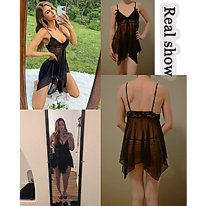 Avidlove Women's Sexy Lace Lingerie Babydoll V Neck Nightwear Sleepwear Strap Chemises Black Small