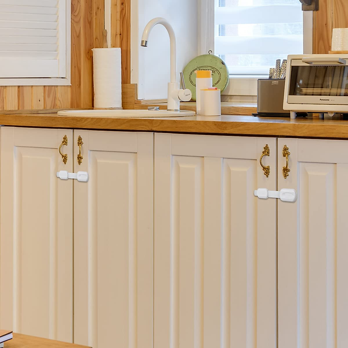 6 Pack Baby Safety Strap Locks Child Proof Locks with Adhesive Pads, Easy Installation, No Drilling, Adjustable Strap Latches for Drawers, Toilet, Fridge, Dishwasher (White)