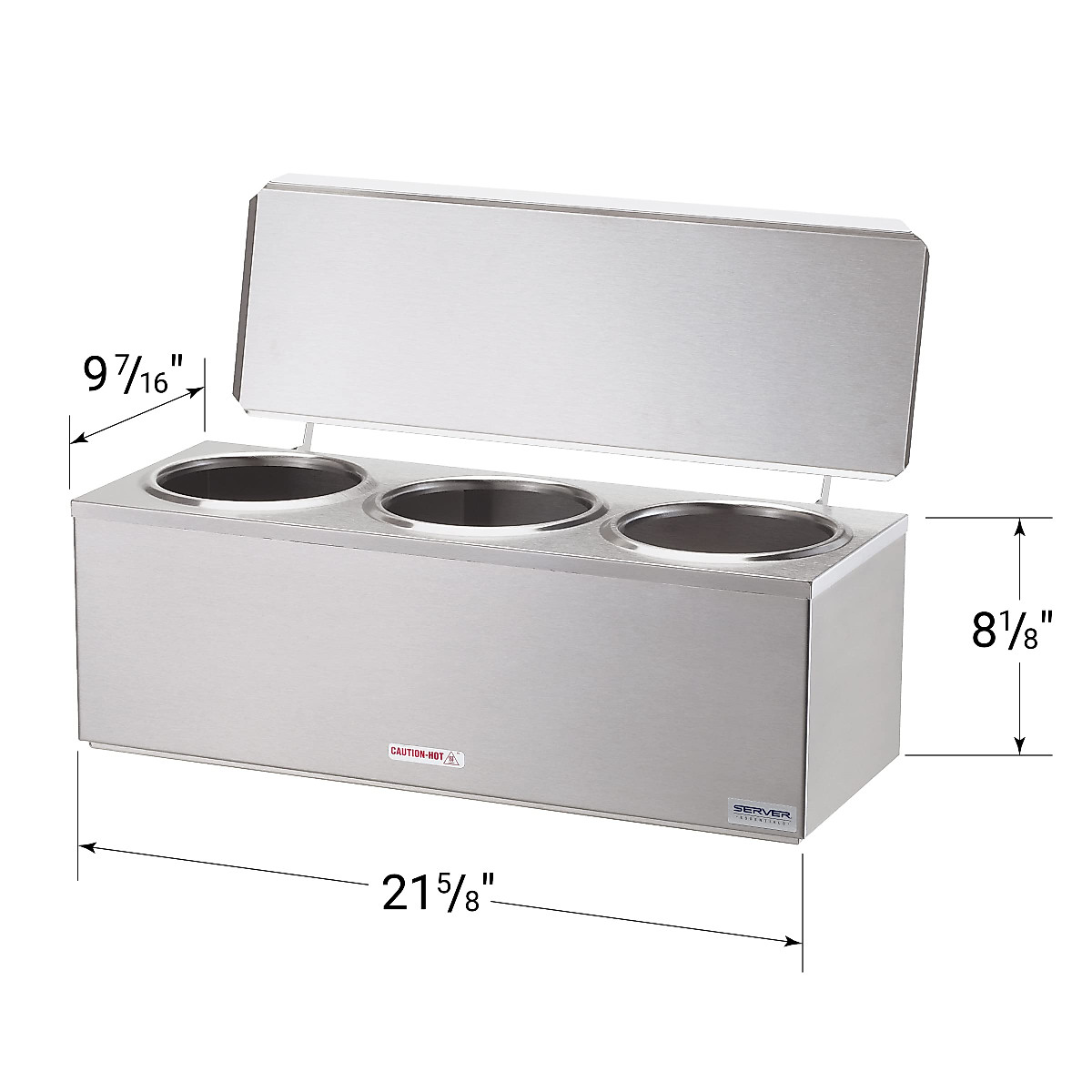 Server Products 3-Space Heated Cone Dip Warmer Dipper Well for Ice Cream Cone with Hinged Lid, Stainless Steel (Holds 3), Model 92040