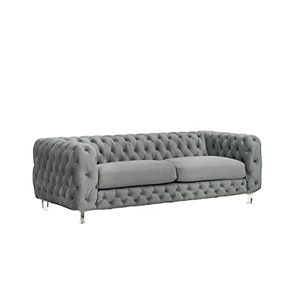 Iconic Home Modern Contemporary Tufted Velvet Down-Mix Cushons Acrylic Leg Sofa, Grey