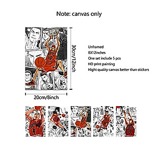 Onstthm Anime Slam Dunk Poster 5Pcs Canvas Painting HD Print Wall Art for Living Room Home Decoration Boy Gift，Unframed 8"x12"