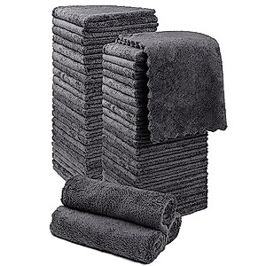 Orighty Ultra Soft Washcloths 48 Pack, Premium Microfiber Towel Sets 12 x 12 inches, Absorbent and Quick Drying Coral Velvet Washcloth, Multi-Purpose Wash Cloths for Bathroom, Hotel, and Gym (Grey)