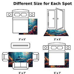 A solitary tiger shark patrolling its territory surrounded by an ether 3x5 Rug Throw Rugs Entryway Indoor Front Door Mat Non Slip Bedside Area Rug For Bedroom Aesthetic Kitchen Carpet Machine Washable