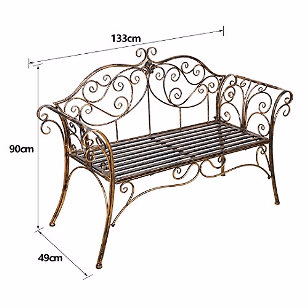 Cr Outdoor Patio Chair Garden Park Bench Metal Antique Garden Bench with Decorative Cast Iron Backrest