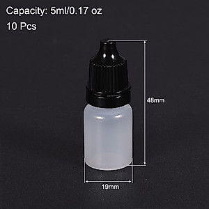 uxcell Plastic Dropper Bottles, 5ml/0.17 oz Empty Squeezable Dropper Bottle with Cap, Black, Pack of 10