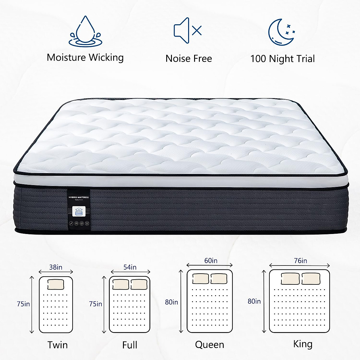 10 Inch King Mattress, Memory Foam Hybrid Mattress, Motion Isolation Pocket Spring Mattress in a Box, Medium Firm for Pressure Relief, Breathable Pillow Top, CertiPUR-US Certified