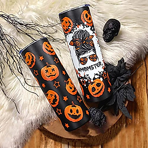 Ceovfoi Halloween Pumpkin Tumbler with Lid and Straw,Gothe 20oz Skinny Tumbler Coffee Travel Mug Cups Halloween Decor