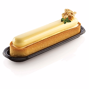 Silikomart "Kit Tarte Ring Oblong 146x34" Silicone Mold with 6 Cavities, Each 5.23 Inch x 0.82 Inch x 0.47 Inch High, Plus 6 Heat-Resistant Perforated Plastic Oblong Cutting Rings