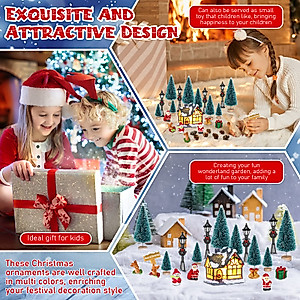 43 Pieces Christmas Village Sets Miniature Ornaments Resin Miniature Garden Dollhouse Mini Street Light Models Small Pine Tree with Wooden Bases Tabletop Xmas Ornaments Resin Snowman Santa Figurines