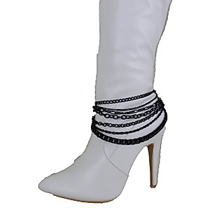Trendy Fashion Jewelry TFJ Women Western Boot Chains Black Metal Bling Bracelet Anklet Heel Shoe Wave Strands Charm