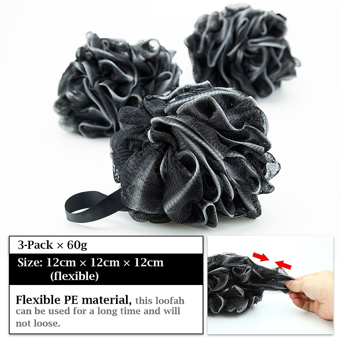 Easymoo Bath Loofahs Sponge Shower Pouf Body Scrubber Mesh Pouf Bath Sponge 3 Pack