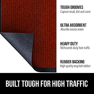 Gorilla Grip Traffic Guard Door Mat, 72x48, Heavy Duty Welcome Mats, Commercial Office Space Doormat, Waterproof, Fade Resistant, Strong Rubber Backing, Low Profile, Shoe and Boot Scraper, Red