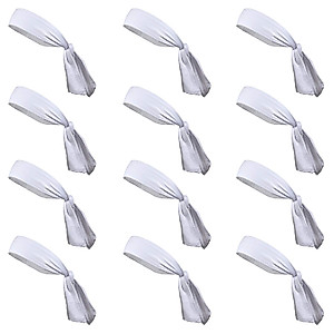 Kenz Laurenz 12 Tie Back Headbands Moisture Wicking Athletic Sports Head Band You Pick Colors (White)