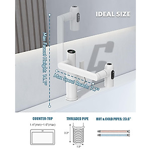 Lefton Rotatable Bathroom Faucet with Temperature Display in Fahrenheit (Batteries-Free), 3 Water Outlet Modes, White, BF2204-4