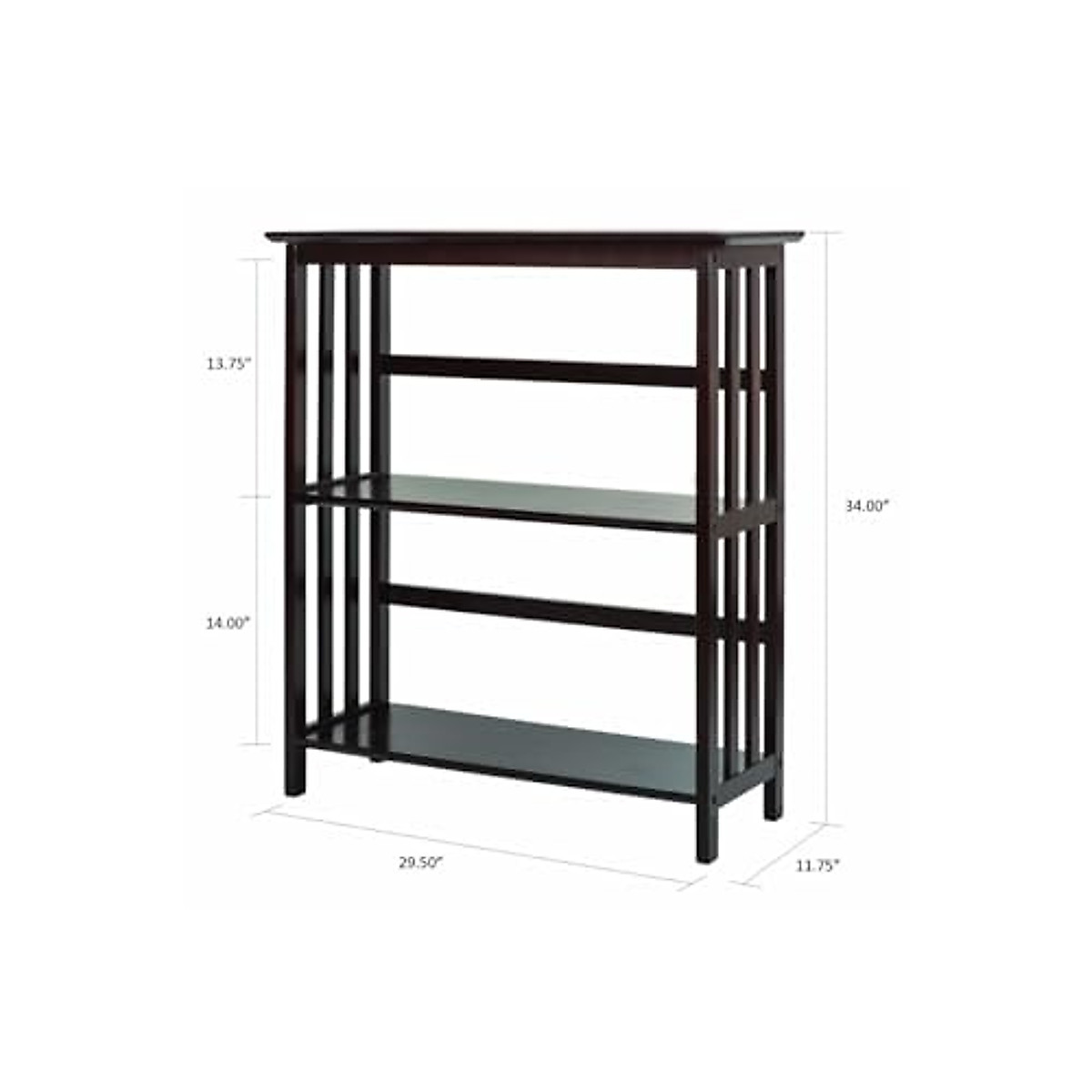 Casual Home Mission Style 3-Shelf Bookcase, Espresso