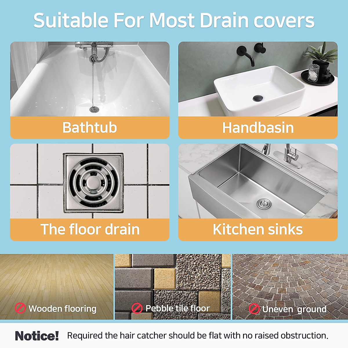 Ciel de Narin Shower Drain Hair Catcher Highly Durable Silicon Hair Sink Stopper Drain Cover Hair Trap Easy to Install and Clean Suit for Bathroom Shower Bathtub Tub and Kitchen 5 Pack