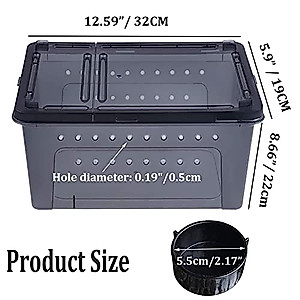 PINVNBY 2 PCS Reptile Feeding Box Portable Snake Breeding Box Lizard Cage Hatching Container 12.59"x8.66"x5.9" Transparent Plastic Pet Houses for Spider Scorpion Gecko Insect Tortoise Treefrog(Black)