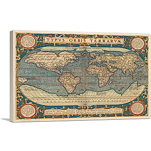 ARTCANVAS Typus Orbis Terrarum 1587 Canvas Art Print Stretched Framed Painting Picture Poster Giclee Wall Decor by Abraham Ortelius - 26" x 18" (0.75" Deep)