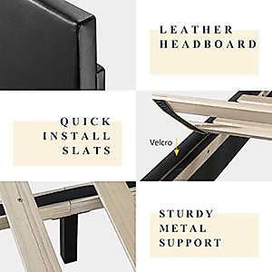 Allewie Full Size Bed Frame with Adjustable Headboard, and Waterproof Faux Leather Upholstered Platform, Sturdy Wood Slat Support, No Box Spring Needed, Easy Assembly, Black