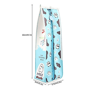 Mumusuki Pencil Bag, 3Colors Cartoon Milk Stationery Bag Waterproof PU Large Capacity Pencil Case Storage Bag(blue)