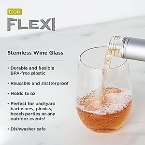 True Flexi Stemless Wine Glass, Clear Plastic Tumblers, Stemless Flexible Wine Glass, 15 Ounces, Drinkware, Clear, Set of 1