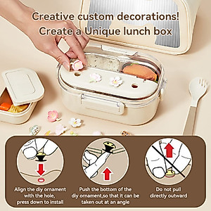 VANDHOME Bento Box Stainless Steel Lunch Box with Cutlery 2-Compartment Lunch Container Reusable Bento Lunch Box, Suitable for Office, Work Meals, BPA-Free Leak-Proof Bento Box (Beige 900ml)