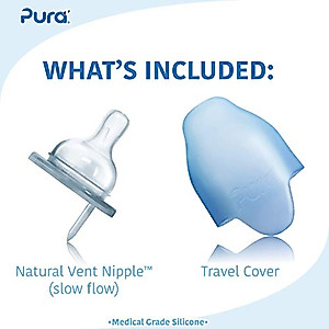Pura Kiki 5oz/150ml Stainless Steel Anti-Colic Infant Bottle w/Silicone Natural Vent Nipple & Sleeve, Medical-Grade Silicone - Aqua