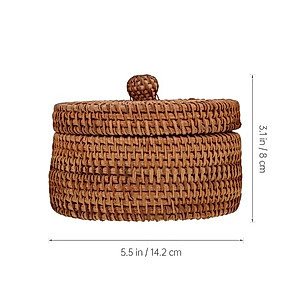 Abaodam Rattan box Small Round Basket Small Wicker Basket with Lid Rattan Storage Basket Box Boho Straw Fruit Snacks Basket for Home Bathroom Shelf Decor