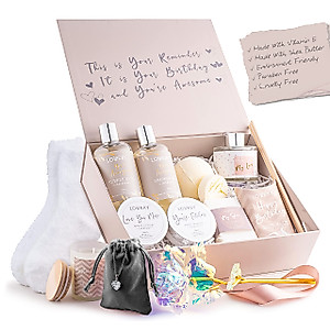 Birthday Gifts for Women, Birthday Spa Gift Basket for Women, Luxury Birthday Spa Gift Box with Vit E, Rich Bath Essentials, Diffuser, Candle, Sterling Silver CZ Heart Necklace, 24k Flower Rose & More