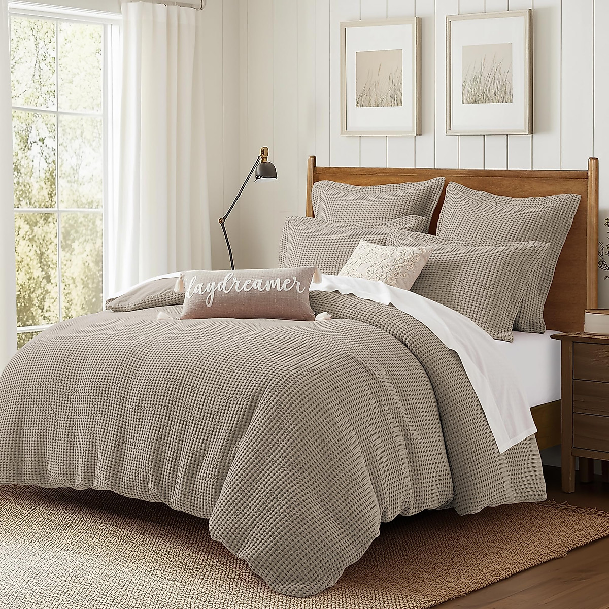 Levtex Home - Mills Waffle Beige Fawn Duvet Cover Set - King/Cal King Duvet Cover + Two King Pillow Cases - Beige Fawn Waffle Weave - Duvet Cover (106 x 94in.) and Pillow Case (36 x 20in.) - Cotton