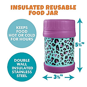 Bentology Stainless Steel Insulated 13oz Lunch Jar Thermos for Kids-Cheetah-Large Leak-Proof Storage for Hot or Cold Food, Soups, Liquids with Wide Mouth- BPA Free for Back to School Lunch Boxes, Bags