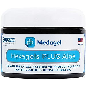 Medagel Hexagels Plus Aloe Vera - Hydrogel Pads Protection & Treatment | Blister Prevention | Instant Cooling and Soothing Relief of Skin Irritations | 200ct Hexagon Pads (Original Formula)
