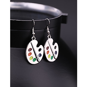Artist Paint Palette and Brush Enamel Pendant Earrings Zinc Alloy Dangle Drop Earrings Delicate Gift for Painter Artists Women Girls
