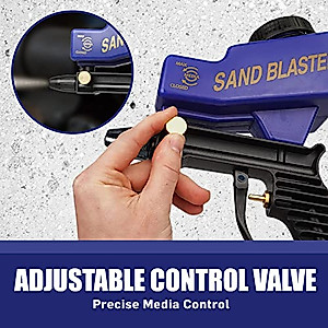 LE LEMATEC AS118 Sand Blaster Gun Kit for Air Compressor, Paint/Rust Remover for Metal, Wood & Glass Etching, Up to 150 PSI Blasting Media for Aluminum, Sand, Walnut Shells & Soda Blaster Jobs, Blue