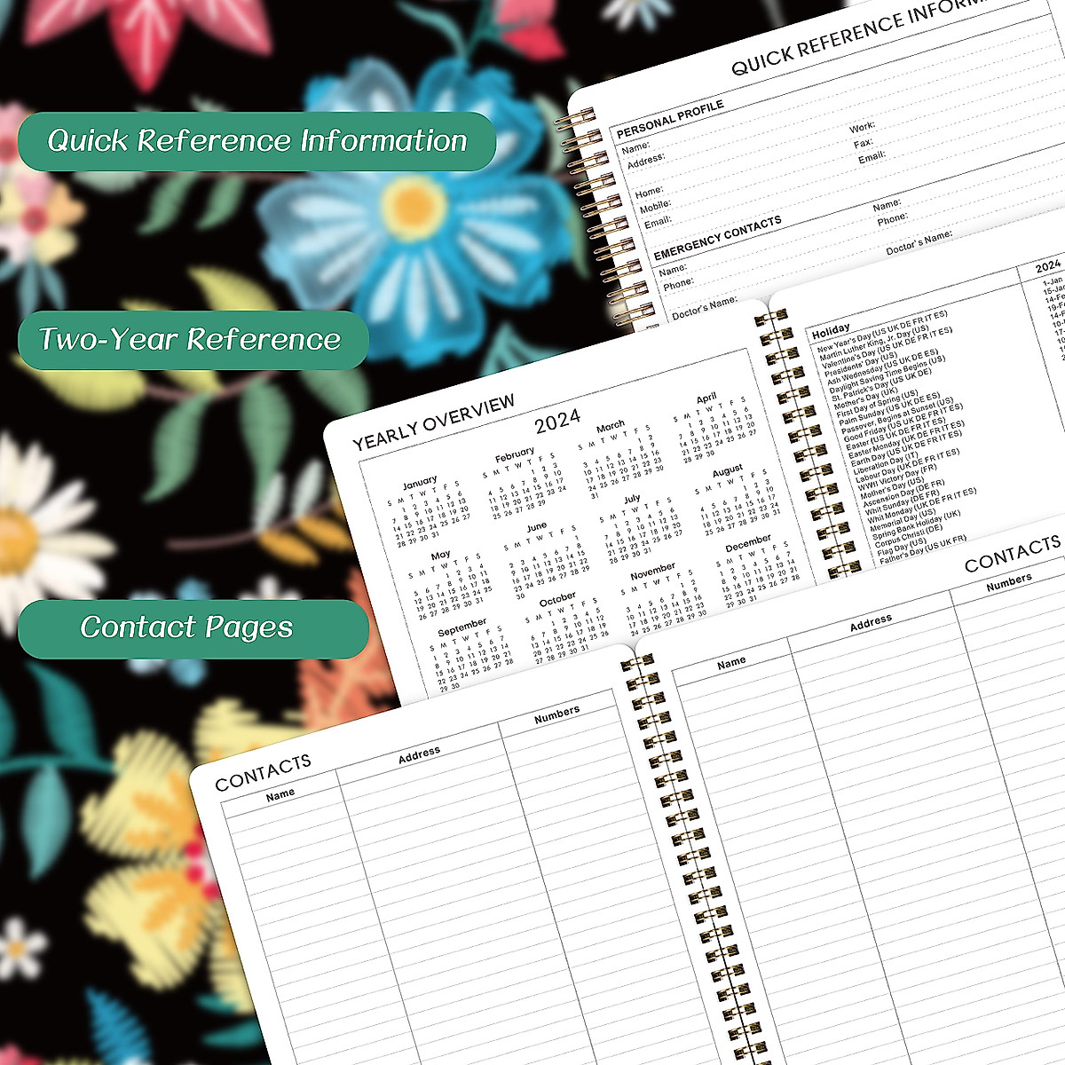 2024 Planner - Planner 2024, January 2024 - December 2024, 8" x 10", Weekly Monthly Planner 2024 with Printed Tabs, Flexible Cover, Twin- Wire Binding